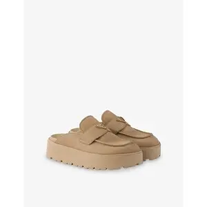 Prada Nubuck Flatform Mules - Neutral
