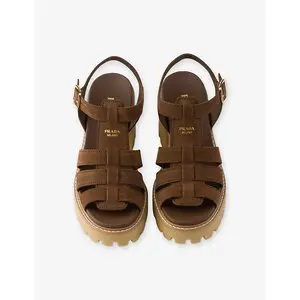 Prada Suede Heeled Platform Sandals - Brown
