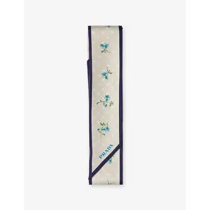 Prada Printed Twill Skinny Silk Scarf - Neutral