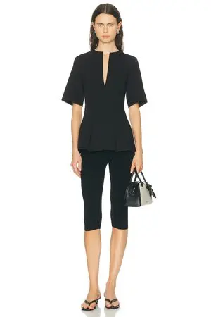 TOTEME V-neck Pleated Hem Top - Black