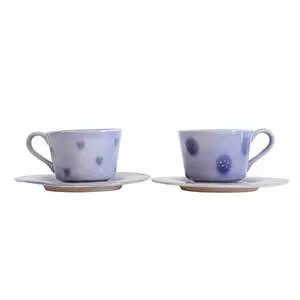 Lali Design Studio Aqua Dot-heart Porcelain Coffee Cup And Saucer Set Of Two - Blue
