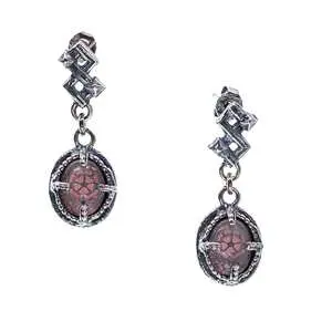 GEM KINGDOM Ex Voto Intaglio Crystal Dangle Earrings - Silver/pink