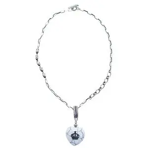 GEM KINGDOM Sterling Silver Regal Crown Heart Necklace - Silver/white