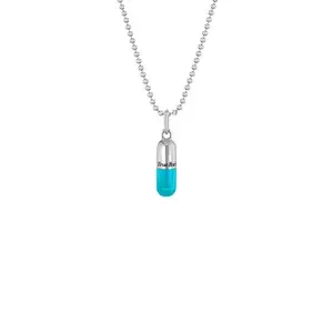 TRUE ROCKS Small Pill Pendant In Turquoise Enamel And Sterling Silver - Silver/blue