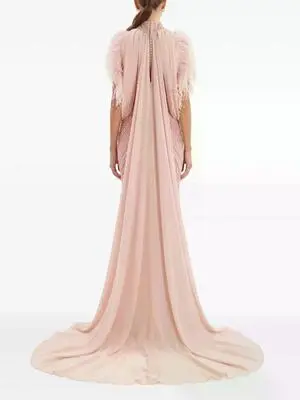 GATTINOLLI BY MARWAN Lace Feathered-trim Gown