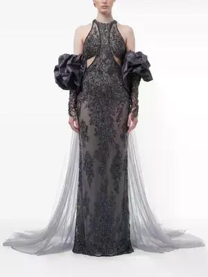 GATTINOLLI BY MARWAN Embellished Gown With Ruffled Sleeves