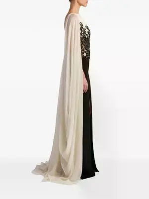 GATTINOLLI BY MARWAN Embroidered Cape-sleeve Gown
