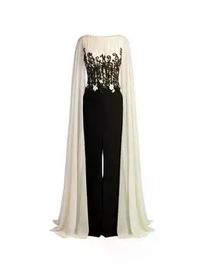 GATTINOLLI BY MARWAN Embroidered Cape-sleeve Gown