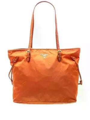 Prada Saffiano Trimmed Tessuto Tote Bag - Orange