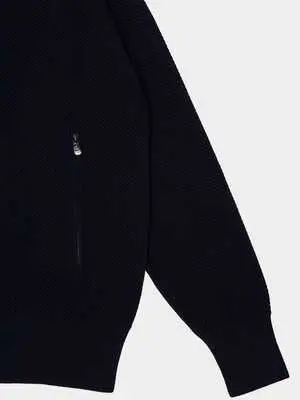 PIACENZA CASHMERE 1733 Navy Cotton Textured Zip-up Bomber Jacket