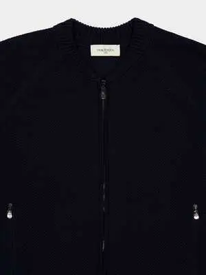PIACENZA CASHMERE 1733 Navy Cotton Textured Zip-up Bomber Jacket