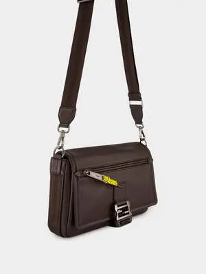 Fendi Chocolate Calfskin Leather Flux Messenger Bag - Brown