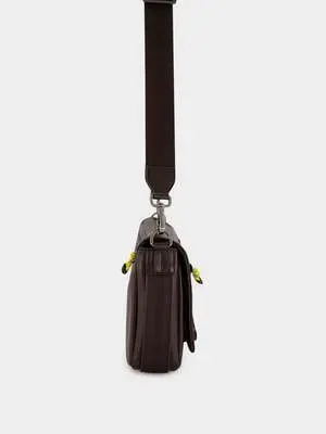 Fendi Chocolate Calfskin Leather Flux Messenger Bag - Brown