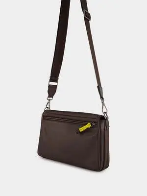 Fendi Chocolate Calfskin Leather Flux Messenger Bag - Brown