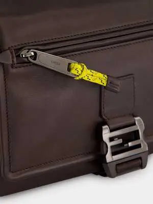 Fendi Chocolate Calfskin Leather Flux Messenger Bag - Brown