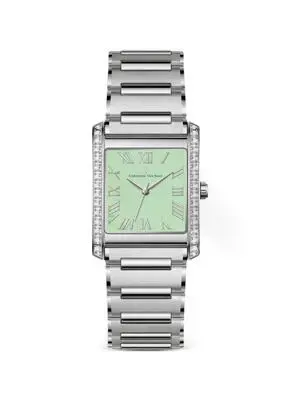CHRISTIAN VAN SANT Atelier Rectangular Watch With Crystal Embellished Bezel - Green