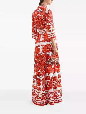 Dolce & Gabbana Majolica Print Belted Silk Coat