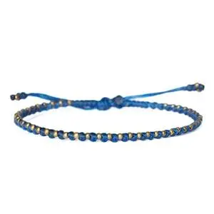 HARBOUR UK BRACELETS Braided Rope Bracelet With Bronze Beads - Blue