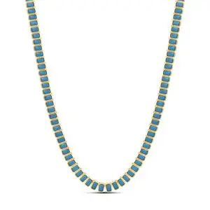 SHYMI Shymi Emerald Cut Turquoise Tennis Necklace In 14k Gold Plated Sterling Silver