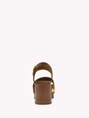 GIANVITO ROSSI Suede Platform Heeled Sandals With Metal Studs