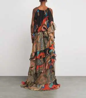Etro Silk Ruffled Paisley Maxi Dress