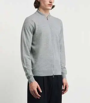 John Smedley Merino Wool Textured Zip-up Cardigan - Grey