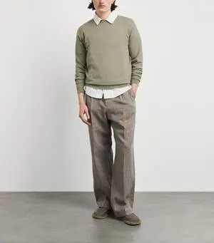 John Smedley Merino Wool Textured Crew Neck Sweater - Green