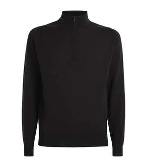 John Smedley Merino Wool Quarter-zip Sweater - Brown