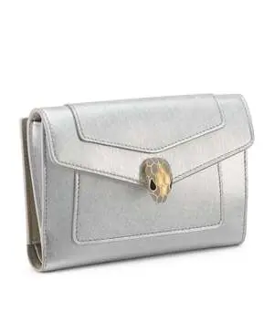 BVLGARI Metallic Leather Serpenti Forever Wallet - Silver