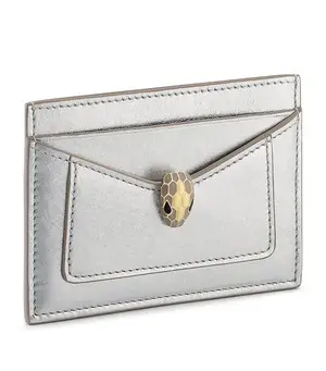 BVLGARI Metallic Leather Serpenti Forever Card Holder - Silver