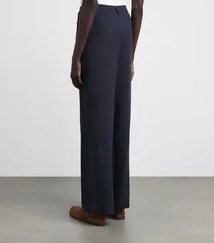Maje Linen-blend Wide-leg Trousers With Decorative Buttons - Blue