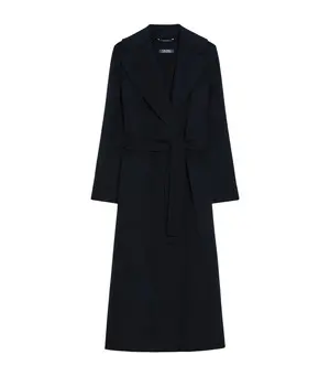 Max Mara Virgin Wool Poldo Wrap Coat - Navy