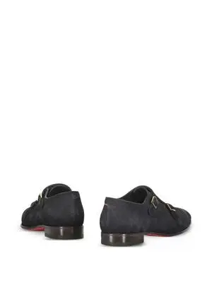 Santoni Double Buckle Suede Monk Shoes