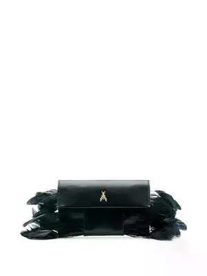 Patrizia Pepe Feather-trim Clutch Bag - Black