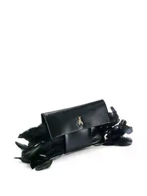 Patrizia Pepe Feather-trim Clutch Bag - Black