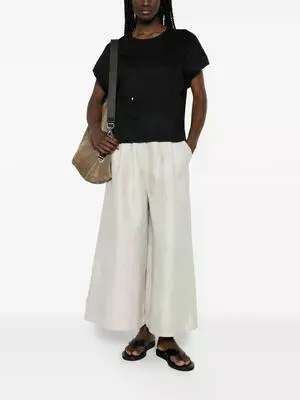 Dusan Natural Beige Herringbone Pleated Wide Leg Trousers