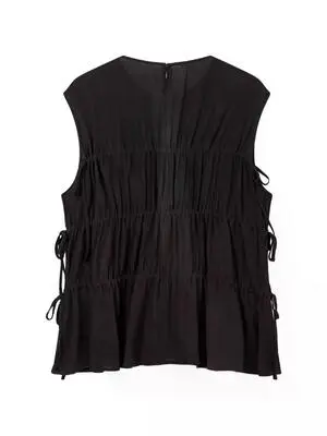 STUDIO TOMBOY Shirred Sleeveless Blouse - Brown