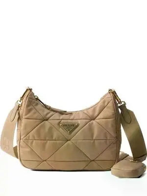 Prada Re-nylon Padded Shoulder Bag With Triangle Motif - Neutrals