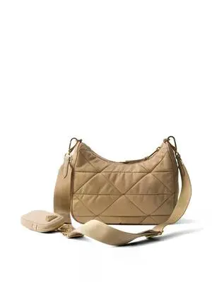 Prada Re-nylon Padded Shoulder Bag With Triangle Motif - Neutrals