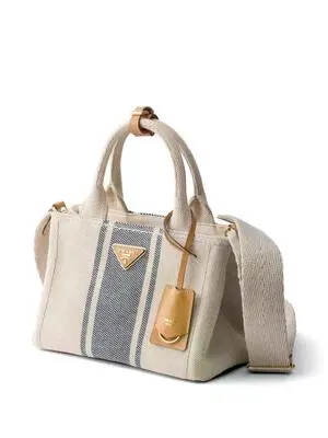Prada Small Jardinière Cotton Canvas Bag - Neutrals