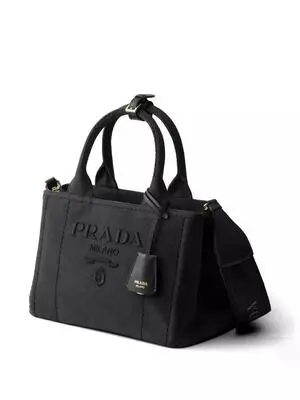Prada Small Cotton Canvas Jardinière Handbag - Black