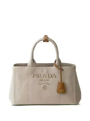 Prada Jardinière Large Cotton Canvas Handbag - Neutrals