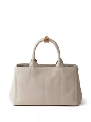 Prada Jardinière Large Cotton Canvas Handbag - Neutrals