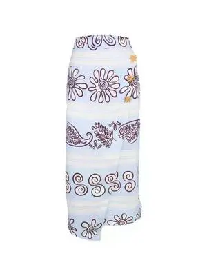 CALA DE LA CRUZ Linen Floral Print Wrap Skirt