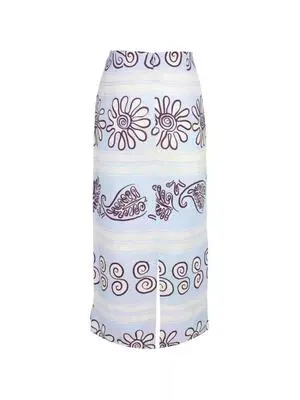 CALA DE LA CRUZ Linen Floral Print Wrap Skirt