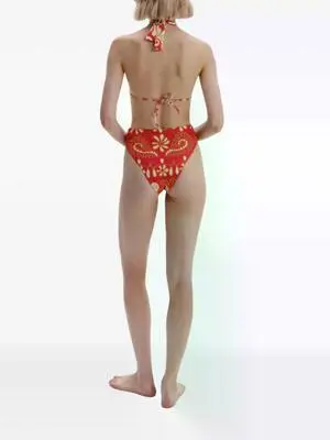 CALA DE LA CRUZ Graphic Print Triangle Bikini Top