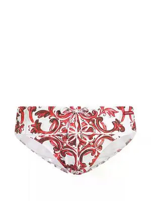 Dolce & Gabbana High Swim Briefs With Majolica Print - Red