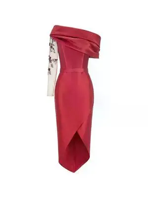 GATTINOLLI BY MARWAN Embroidered Sleeve Wrap Midi Dress - Red