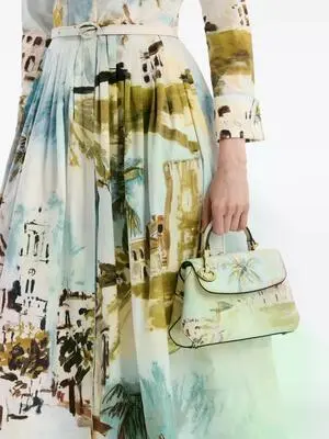 Oscar De La Renta Mini Poppy Scenic-print Leather Tote Bag - Neutrals