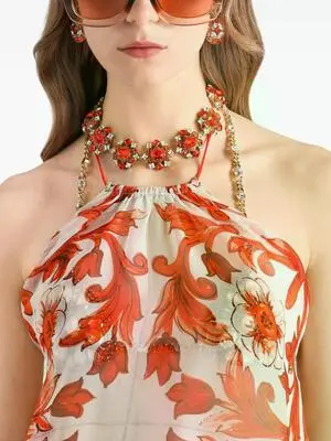 Dolce & Gabbana Majolica-print Chiffon Halterneck Mini Dress - White